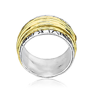 925 Sterling Silver Rotating Spinner Ring with 5 One Micron 14K Gold Plated Sterling Silver Hammered Spinner Rings - Hypoallergenic, Nickel & Lead-free - Artisan Handcrafted Designer Collection
