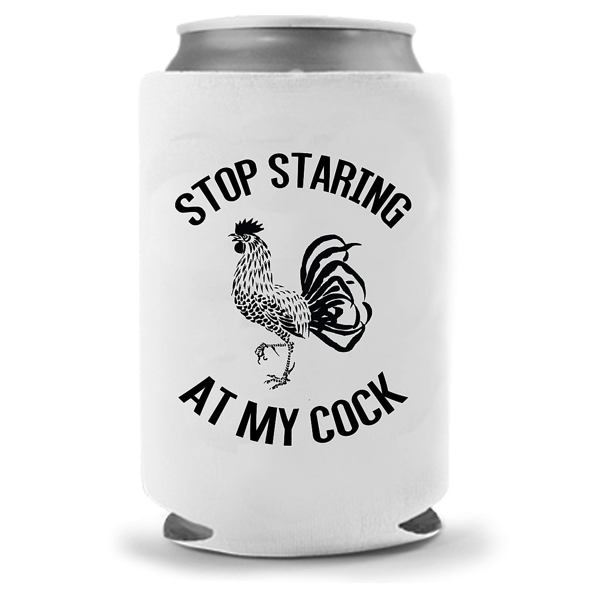 Stop Staring At My Rooster Joke | Funny Novelty Neoprene Can Cooler Beverage Huggie Hugger | Beer Beverage Holder - Beer Gifts Home - Quality Can Cooler (1)