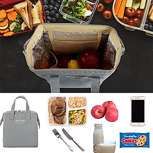 VIOCIWUO Insulated Lunch Bag Reusable Lunch Bag Big Portable Cooler Tote Bag for Men Women Work Picnic Lunch Box Bag (Grey)