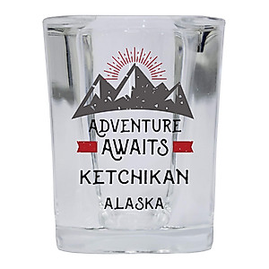 R and R Imports Ketchikan Alaska Souvenir 2 Ounce Square Base Liquor Shot Glass Adventure Awaits Design