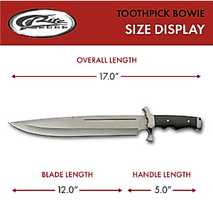 SZCO Supplies 17" Silver Wood Handled Bowie Blade Toothpick Outdoor Hunting Knife With Sheath, Black/Silver (211554)
