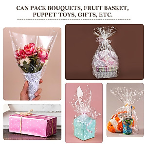 STOBOK Cellophane Wrap Roll,White Dot Florist Paper Wrapper 15.7 inch x100 Ft Crystal Long Film Gift Wrappings Packing Paper for Flowers Craft Basket Bouquet Fruit Food