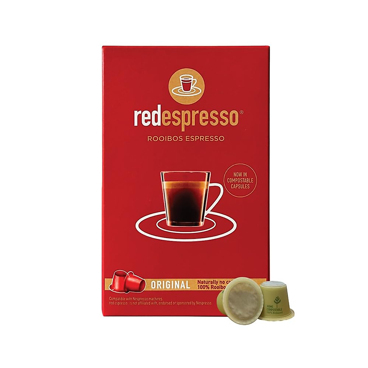 Rooibos Tea Original - Red Espresso - South African - Pods Compatible with Nespresso machines - Vegan, Non GMO, Antioxidant, Calming (10 Pods)