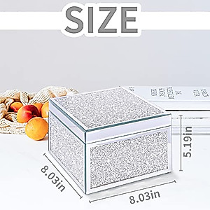 MOMNGNE Bling Crystal Silver Crushed Diamond Glass Mirrored Jewelry Box, Organizer Display Storage Case for Rings Earrings Necklace, Jewelry Boxes for Women