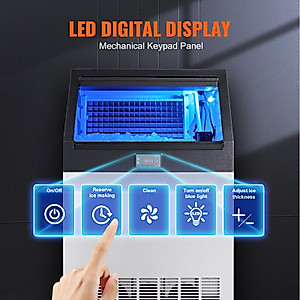 VEVOR Commercial Ice Maker Machine, 265lbs/24H, Ice Maker Machine, 126 Ice Cubes in 12-15 Minutes, LED Digital Display Free Standing Ice Maker with 88lbs Storage Capacity, for Home Office Restaurant