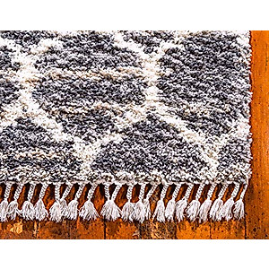 Unique Loom Hygge Shag Collection Modern Moroccan Inspired, Geometric Design, Plush & Cozy Area Rug, 8' 0" x 10' 0", Gray/Ivory