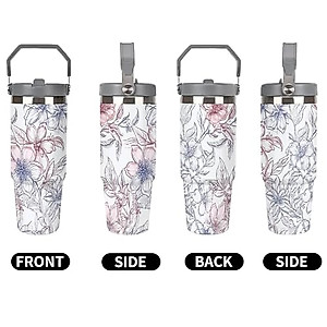 ZJCDPBR 30 Oz Tumbler with Foldable Handle And Flip Straw,Fresh Flowers Vacuum Insulated Travel Coffee Tumblers,Stainless Steel Leak-Proof Water Bottle,Fits in Cup Holder,Keep Cold 24H & Hot 12H