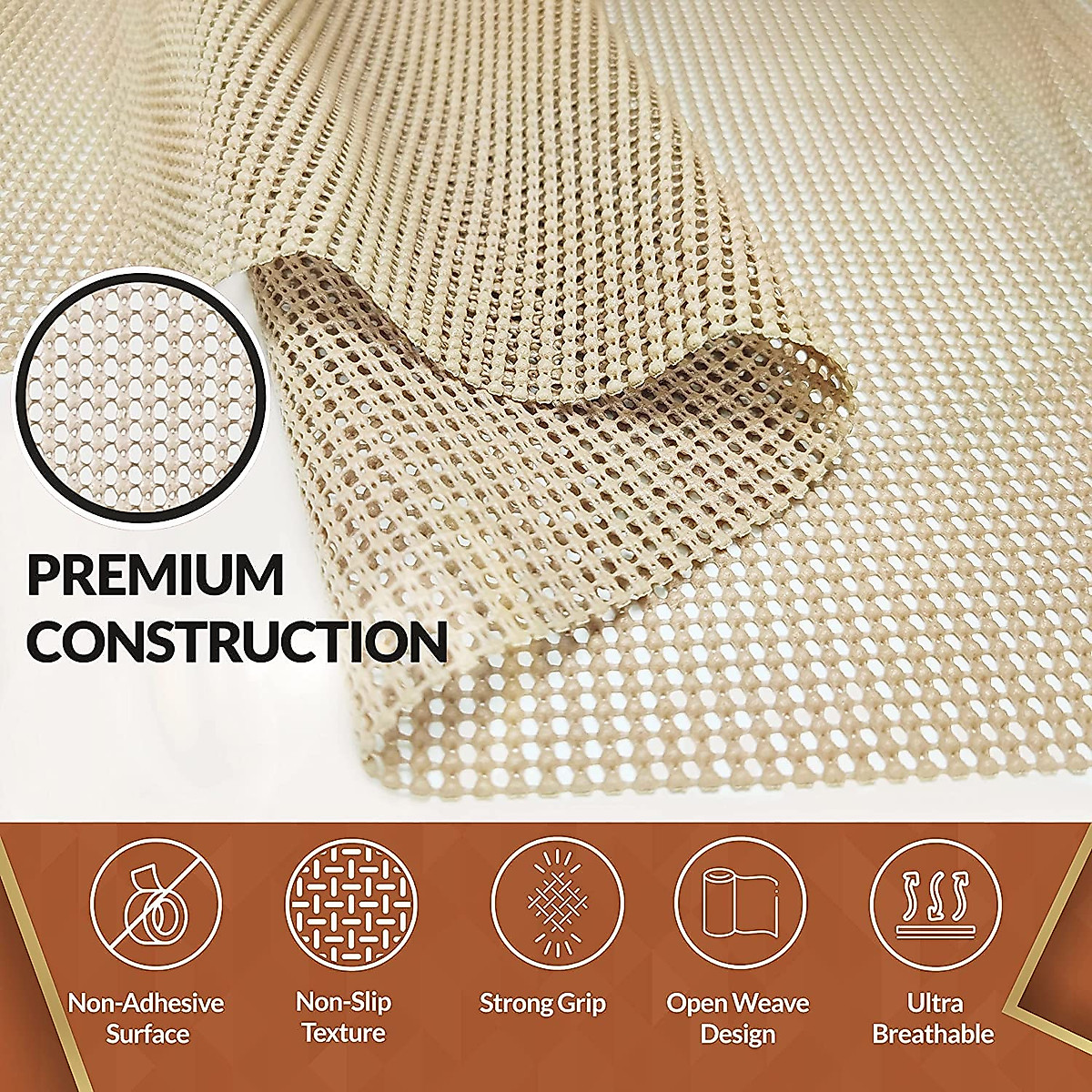 Mueller Drawer and Shelf Liner, 12 in x 20 FT Heavy-Duty, Slip-Resistant Wire Shelf Liners for Kitchen Cabinets, Drawer Liners Kitchen, Shelf Paper for Desks, Durable Non-Adhesive Waterproof Beige