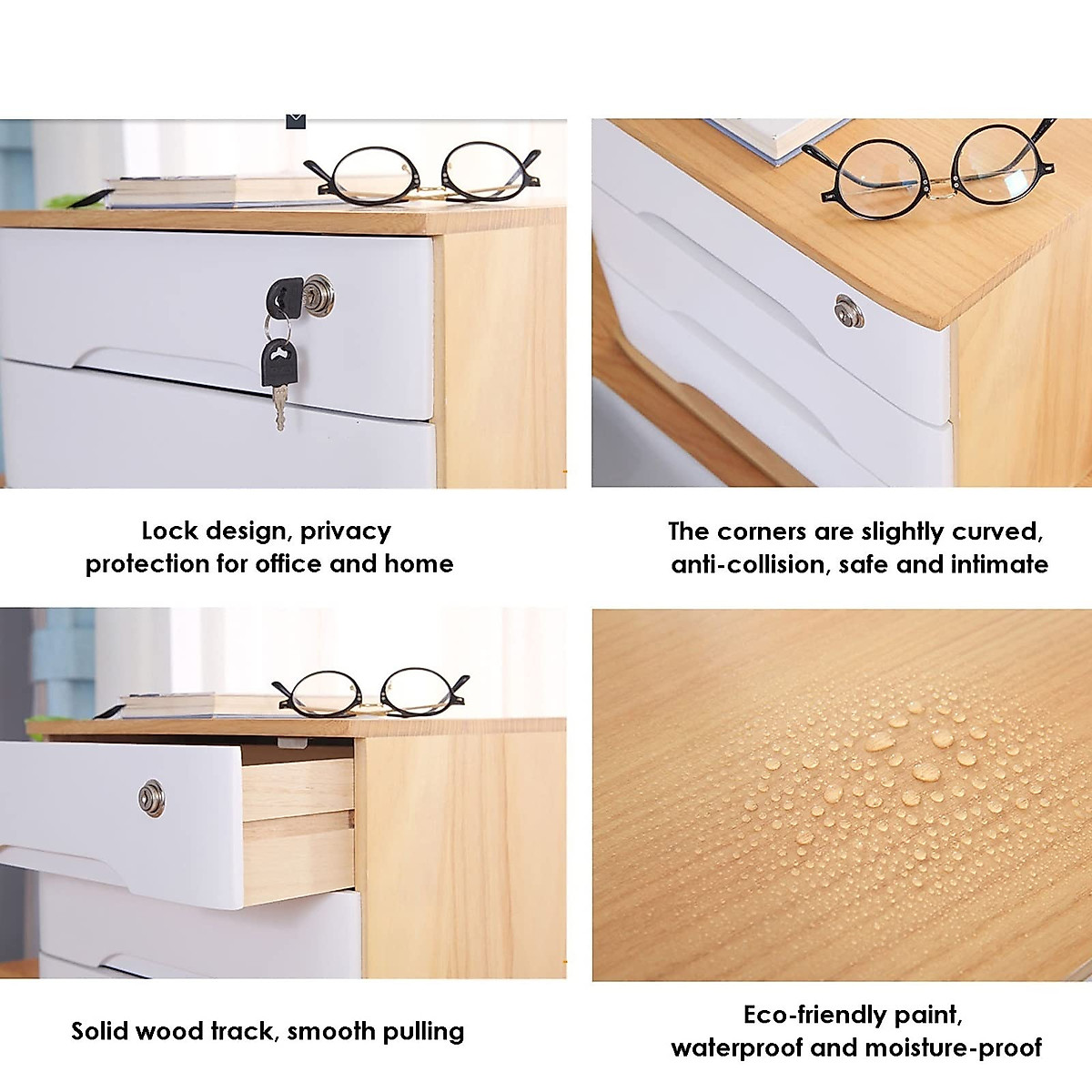 FPIGSHS Wooden Desktop Storage Box with Lockable Drawers, Office Supplies A4/Receipt File Organizer, Flat File Cabinet (Color : A, Size : 4 Drawer)