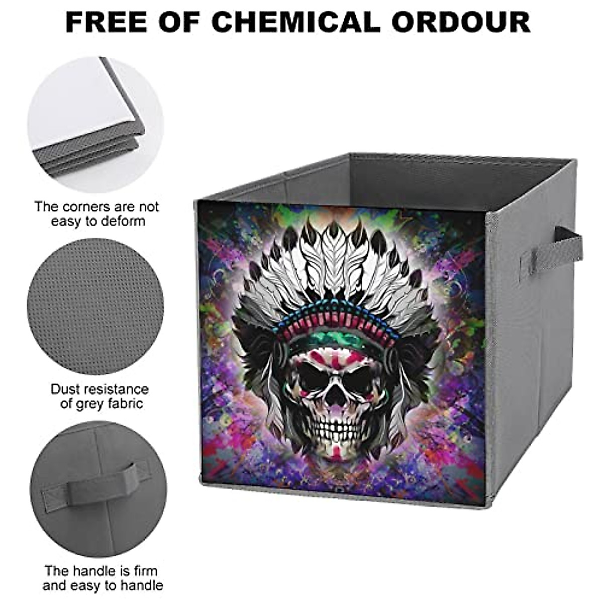 Indian Skull Collapsible Storage Bins Basics Folding Fabric Storage Cubes Organizer Boxes with Handles
