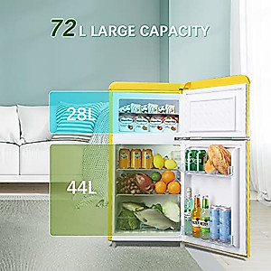WANAI Compact Mini Refrigerator 3.2 Cu.Ft Small Refrigerator with Freezer, Retro Mini Fridge with Dual Door,7 Adjustable Thermostat, Adjustable Shelves For Dorm, Office Bedroom, Yellow