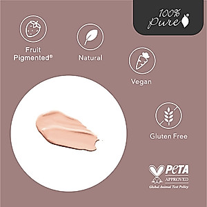 100% PURE Water Foundation Full Coverage Hydrating Makeup, Light Dewy Finish, Moisturizing Concealer for Normal to Dry Skin, Fruit Pigment Color Warm 3.0 w/Yellow Undertones for Light Skin - 1 Fl Oz