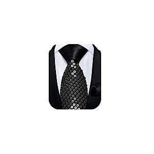 DiBanGu Black Tie Sequin Ties for Men Solid Color Skinny Tie and Pocket Square Set Wedding Party Formal Necktie