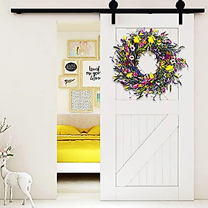 Sggvecsy Daisy and Lavender Wreath 22’’ Wildflower Spring Summer Artificial Silk Wreath for Front Door Home Wall Wedding Festival Farmhouse Holiday Decor