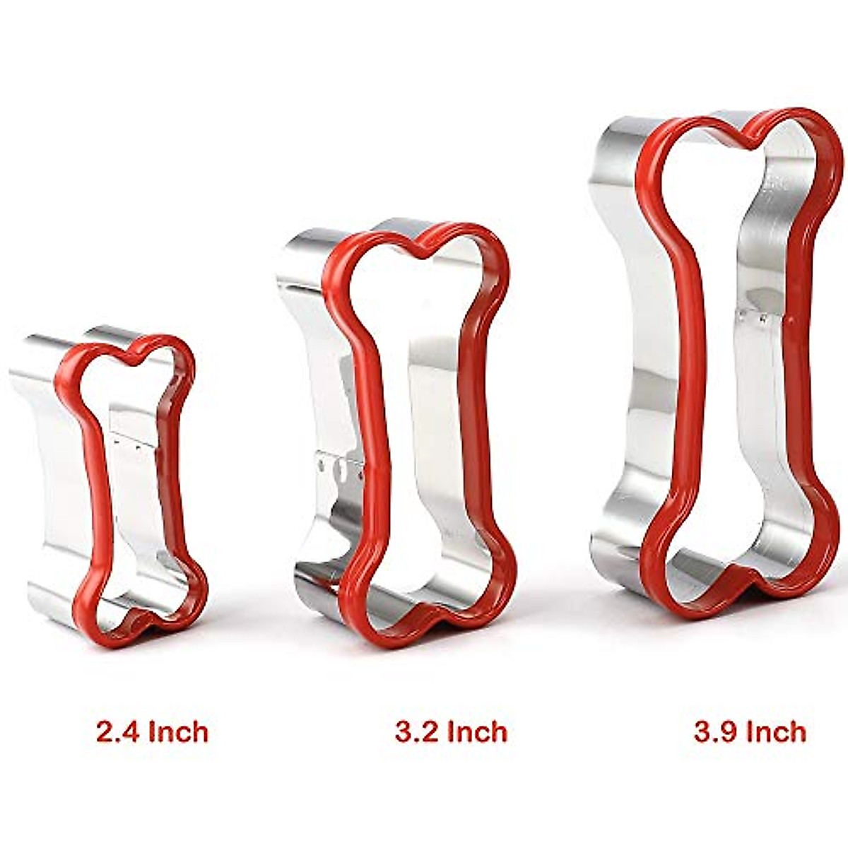 3 Pieces Dog Bone Cookie Cutters Set, Dog Treats Cookie Cutter, Dog Bone Shapes Cutters, Homemade Dog Biscuit Treats Cutters, Coated with Soft PVC for Protection, 2.4" 3.2'' 3.9''