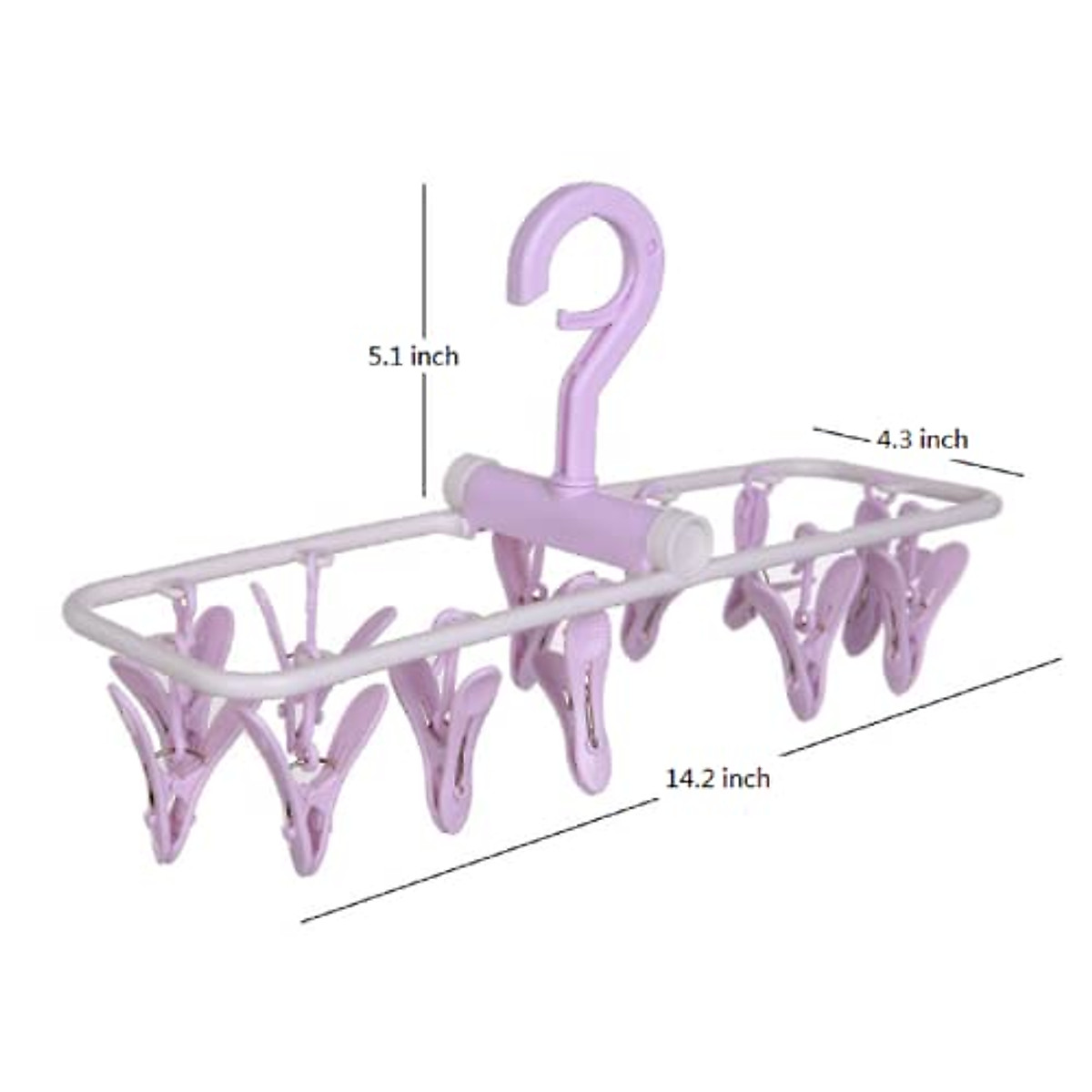 Ruoxian 2 Pieces Laundry Hanger Foldable Portable with Clips Drying Rack for Socks Lingerie Plastic Clothes Travelling (Purple+Green)