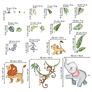wondever Jungle Animals Wall Stickers Elephant Lion Monkey Safari Animal Peel and Stick Wall Art Decals for Kids Bedroom Baby Nursery