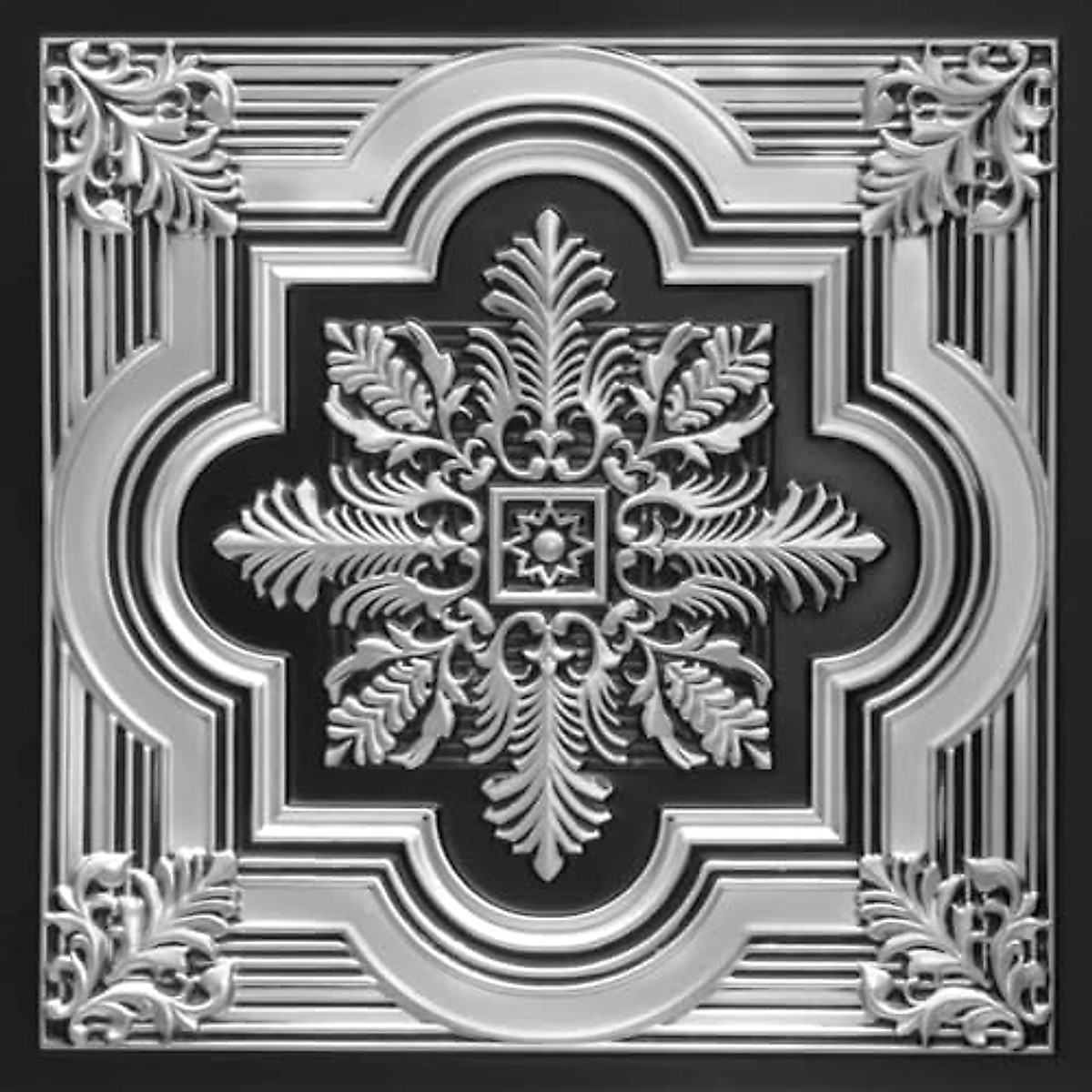 From Plain To Beautiful In Hours 206 Large Snowflake PVC 2' x 2' Lay-in or Glue-up Ceiling Tile, Pack of 25, Antique Silver, 25 Piece