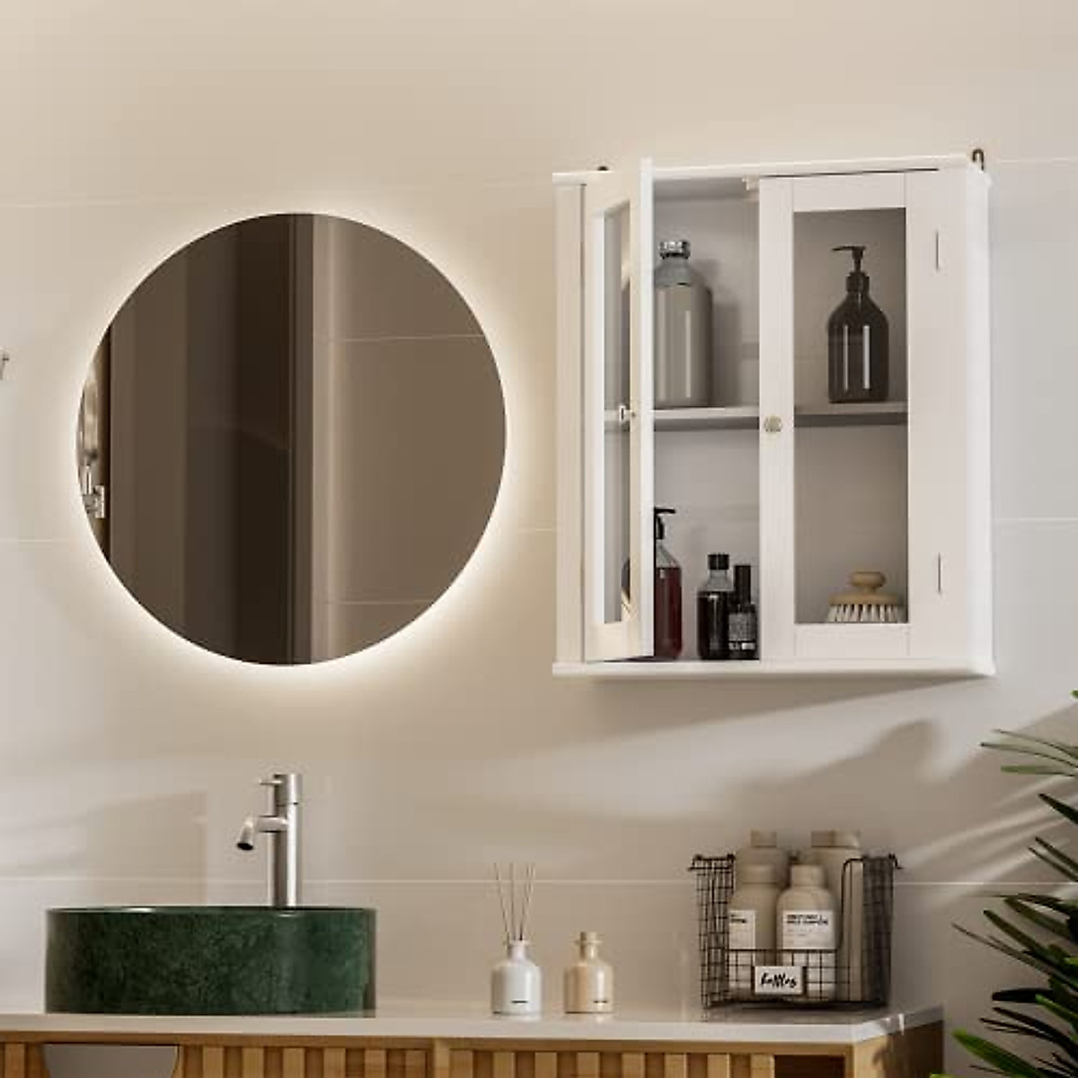 JUMMICO Medicine Cabinet, Bathroom Cabinet with 2 Doors and Adjustable Shelves, Over The Toilet Space Saver Storage Cabinet, Wall Mounted Wooden Medicine Cabinet for Laundry Bathroom Kitchen (White)