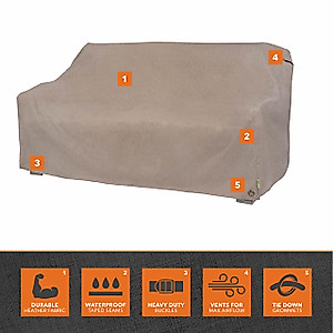 Modern Leisure Garrison Patio Loveseat Cover - Weather-Resistant Fabric - Outdoor Furniture Protection Perfect for Patio, Deck, and Porch - 66"L x 40"W x 39"H - Sandstone