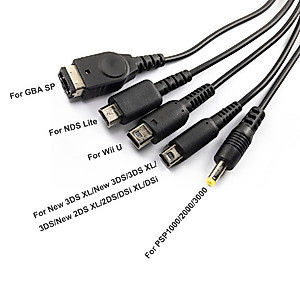 risingsaplings for USB Cable 5 in 1 Cord for Wii U DS Lite New 3DS XL 3DS XL 2DS Dsi XL NDS GBA SP PSP 1000 2000 3000