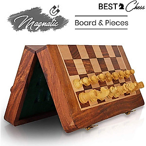 BCBESTCHESS Set, Premium Quality, Handcrafted Rosewood Unique Chess Board Set, Foldable Secure Storage for Magnetic Pieces with Extra Queens, Chess Set for Kids and Adults, Brown (16x16 Inches)