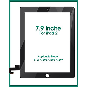 SRJTEK for iPad 2 Touch Screen Replacement A1397 A1395 A1396 Touch Digitizer Glass Parts,with Home Button + Cameral Holder + Pre-Installed Adhesive + Middle Frame Bezel(Black)