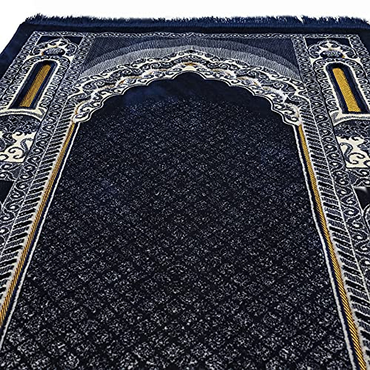 Modefa Islamic Prayer Rug - Double Plush Large & Wide Velvet Carpet - Traditional Muslim Janamaz Sajada - Thick Turkish Prayer Mat for Men & Women- Ramadan or Eid Gift - Floral Mihrab (Navy Blue)