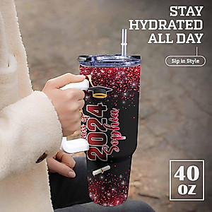 Custom 40oz Tumbler with Handle Customized Class of 2024 Stainless Steel Insulated Tumblers with Lid Straw Custom Travel Mug Personalized Graduation Gifts for Daughter Son