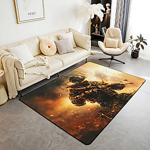 American Soldier Living Room Rugs 5x7 Army Rifle Machine Area Rug for Kids Teen Camo Soldiers Lover Carpet Runner Non Slip Military Themed Decorative Accent Rug Bedroom Decor