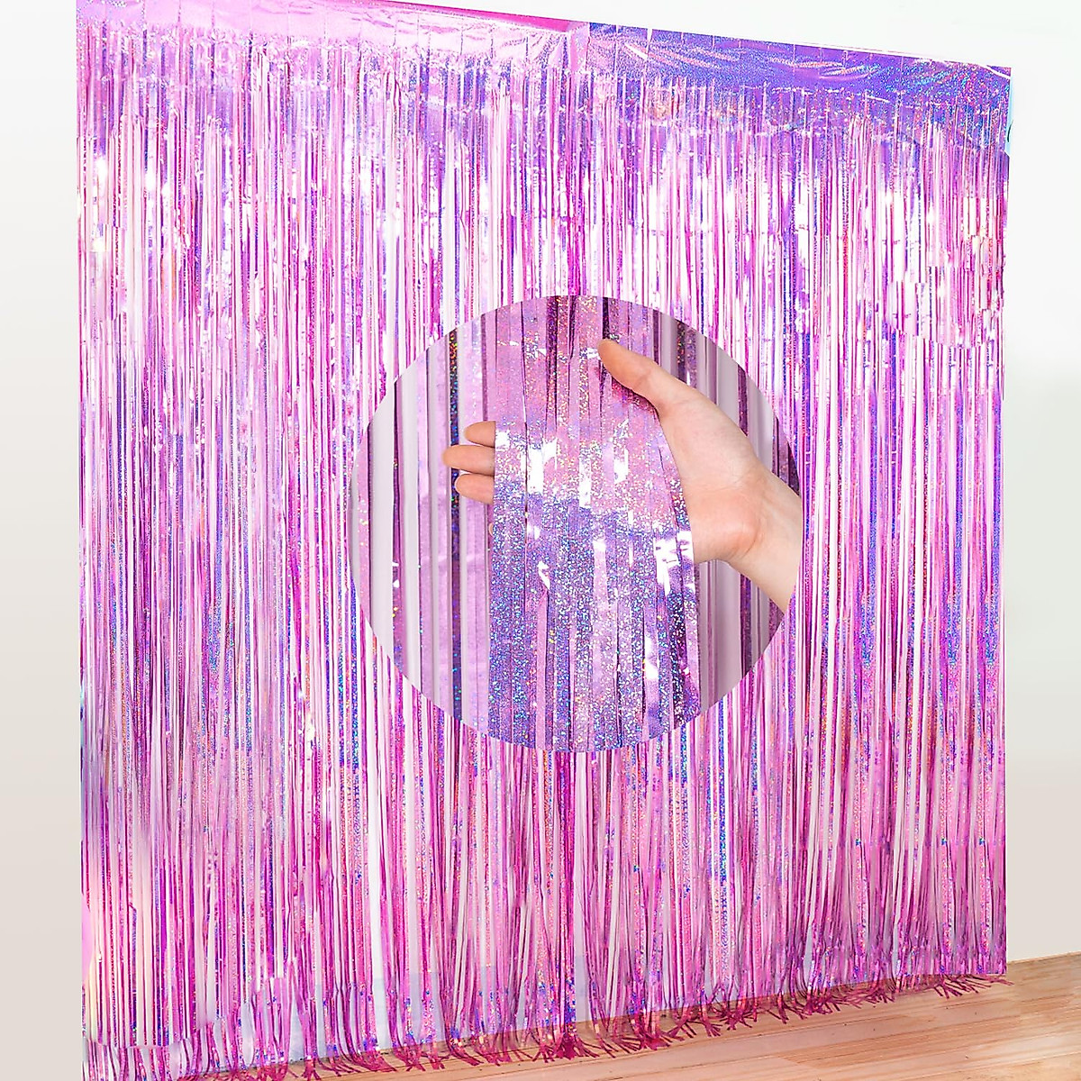 2Packs Shiny Corlorful Metallic Tinsel Foil Fringe Curtains Photo Booth Props for Engagement Bridal Shower Bachelorette Baby Shower Bachelorette Holiday Celebration ERAS Party Decorations