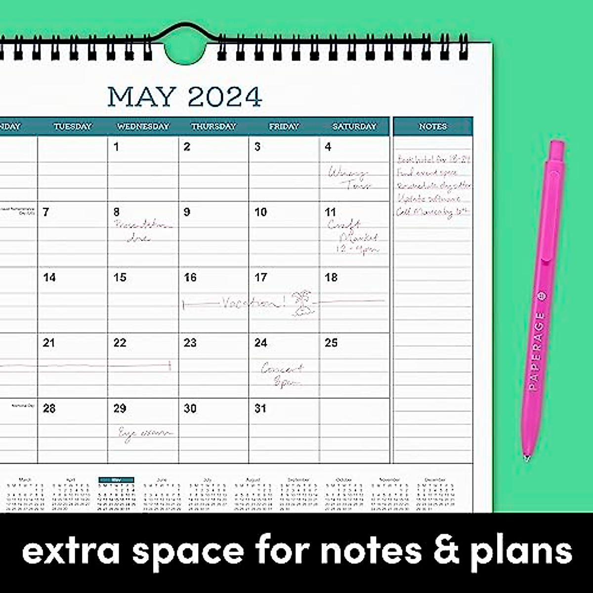 PAPERAGE Calendar 2024-12 Month (Black & White), Minimalist Wall and Desk Calendar with Monthly Views and Yearly Plans – Small (9 in x 11 in)