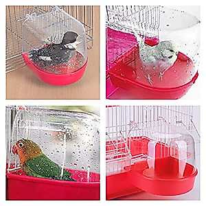 Clear Bird Bath for Cage,Bird Cage Bath, Parrot Hanging Bathtub Shower Box Cage Accessory for Small Birds (Pink)