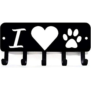 The Metal Peddler I Heart Dog Paw - Key Rack Holder - Small 6 inch Wide - Made in USA