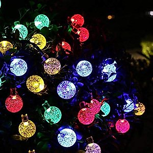 ASTRAEUS Solar String Lights Outdoor, 50 LED 9.5M/31Ft Waterproof Festival Solar Garden Lights Crystal Ball Decorative Fairy Lights for Garden Patio Yard Home Wedding Christmas Parties, (Multicolor)