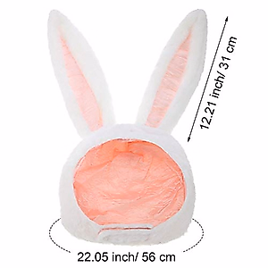 Syhood 2 Pieces Plush Bunny Ears Hats Rabbit Costume Hood Fun Warm Hats for Women Men Christmas Easter Party Decoration (White, Pink)