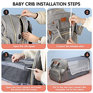 HB HOMEBOAT Diaper Bag with Changing Station,Baby Diaper Bags for Baby Boy Girl Large Diaper Bag Multifunctional Large Diaper Backpack Baby Mom Bag with Bassinet Stroller Straps - Grey