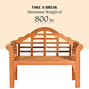 RELAX4LIFE Wooden Garden Bench for Outdoors & Indoor Patio Foldable Bench 4 Ft with Crown-Like Backrest and Curved Armrest Poolside, Porch, Balcony, Garden Eucalyptus Two Person Loveseat Chair