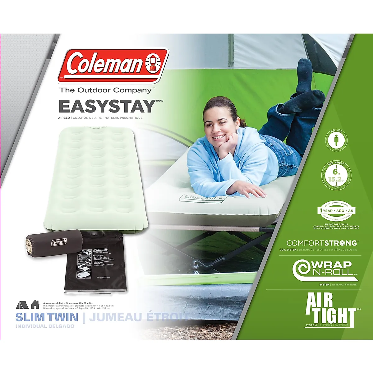 Coleman EasyStay Plus Single-High Twin Air Mattress, ComfortStrong Coil Construction for Superior Support & AirTight System for Leak-free Night