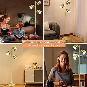 DLLT Modern Floor Lamp, 3-Light Reading Standing Tree Lamp, Gold Corner Floor Lamp with Adjustable Metal Heads, Brass Tall Pole LED Lighting for Living Room, Bedroom, Office, E26 Base (Bulbs Include)
