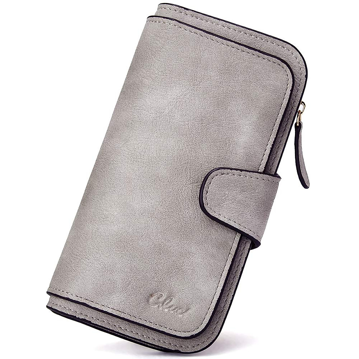 CLUCI Women Wallet Fashion Soft Leather Designer Zip Magnetic Multi Card Holder Organizer Travel Ladies Clutch Trifold Dark Grey
