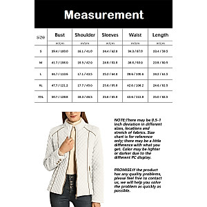 Bellivera Women's Stand Collar Lightweight Quilted Puffer Jacket Padded Zip Coat for Spring and Winter 087 White L