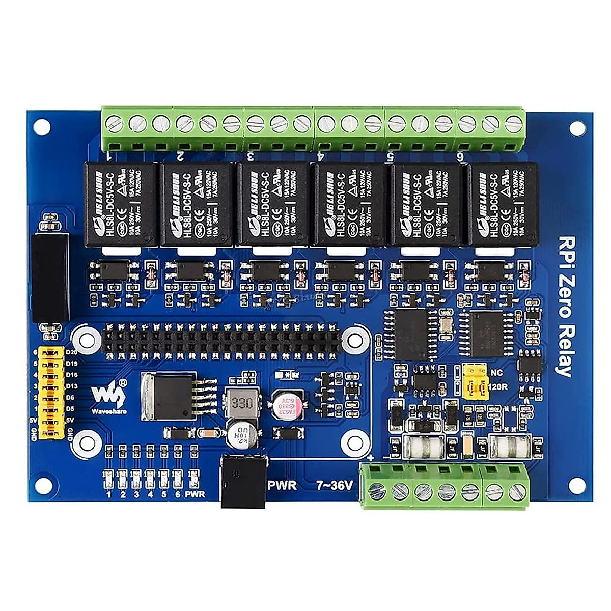 Industrial 6-Channel Relay Module for Raspberry Pi Zero WH with RS485/CAN Bus Power Supply & Photocoupler Isolation Protections @XYGStudy