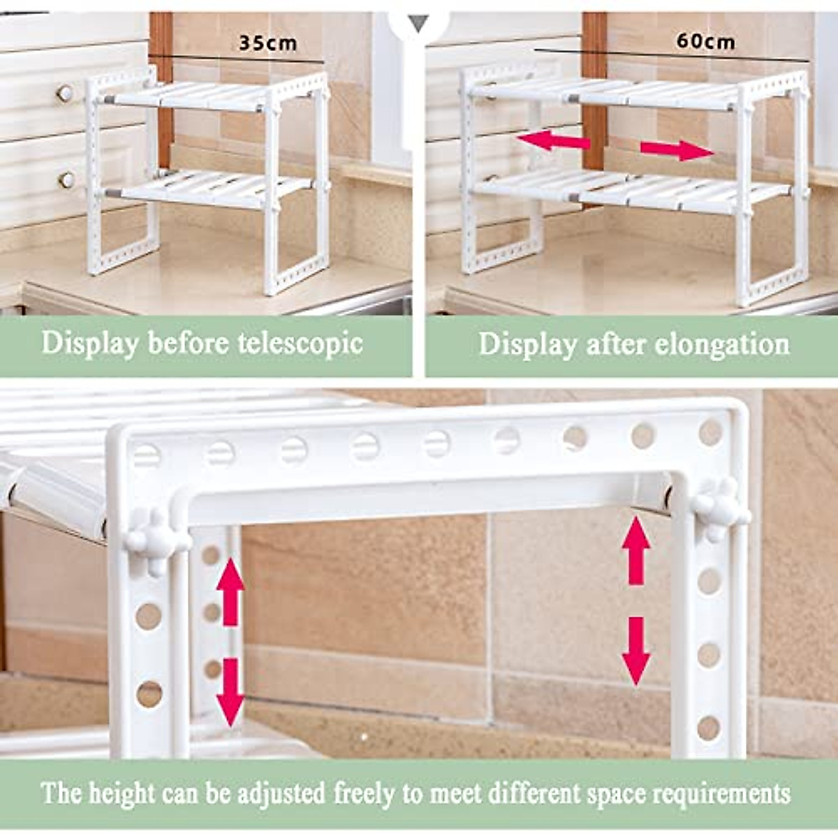 LEAYAN Under Sink Storage Storage Shelf for Bathroom Kitchen, Bathroom Under Sink Organizers and Storage Multi-Purpose Shelves for Kitchen Under Sink Rack Shelf, White 60x26x38cm