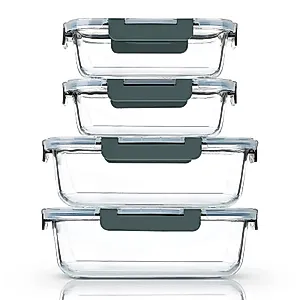 M MCIRCO [80 oz & 36 oz] Extra Large Glass Food Storage/Baking Containers Set with Lids, 2 Pack 80 oz(10 cup)&2 Pack 36 oz (4.5 cup) Airtight Glass Container,Microwave,Oven,Freezer and Dishwasher