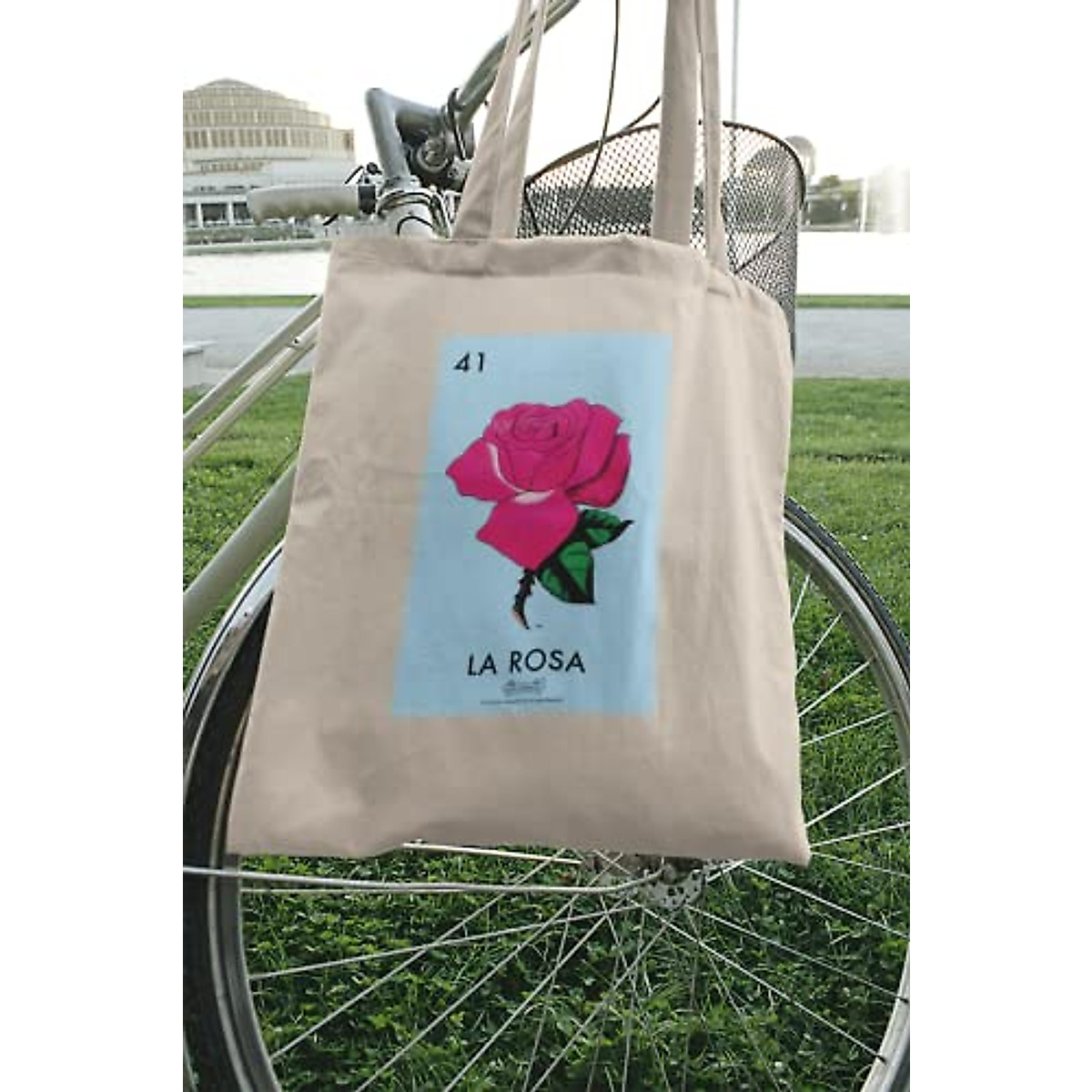 Pop Threads La Rosa Rose Loteria Card Mexican Bingo Black 15x15 inches Large Canvas Tote Bag