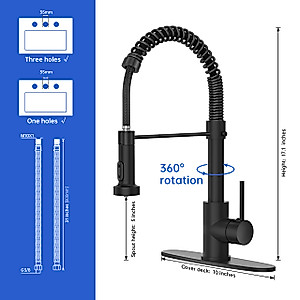 IBOFYY Black Kitchen Faucets Single Handle Commercial Kitchen Sink Faucet with Multifunctional Pull-Down Spout for Farmhouse RV Bar with 3 Hole Deck (Matte Black)