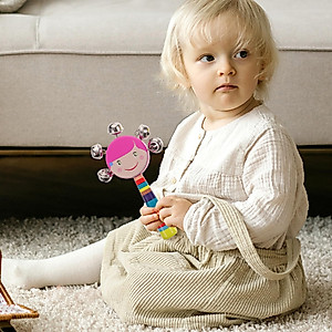 SUPVOX 2pcs Wood Jingle Rattle Bell Handheld Hand Jingle Bell Children Rattle Toys Baby Grip Training Toy Cartoon Shaking Rattle for Baby Nursing Supplies