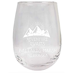 Ballards Marsh Nebraska Souvenir 15 oz Laser Engraved Stemless Wine Glass Adventure Awaits Design 2-Pack