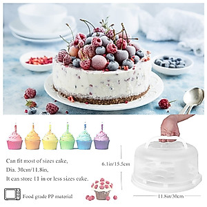 HOYA PONYOO Portable Cake Carrier with Handle, Round Cupcake Holder with Lid, Plastic Storage Container Box fit 10 inch Cake, 3-Locking Muffin and Pies Keeper with Cover (White)